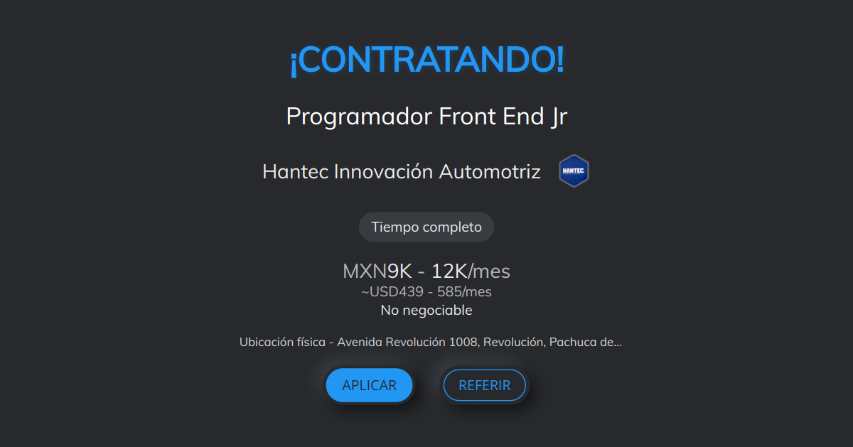 Programador Front End Jr en Hantec Innovación Automotriz | Torre