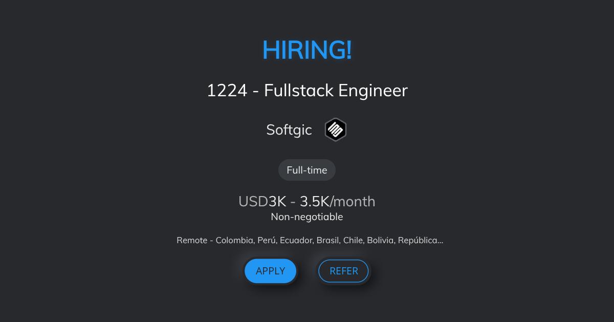 1224 - Fullstack Engineer at Softgic | Torre