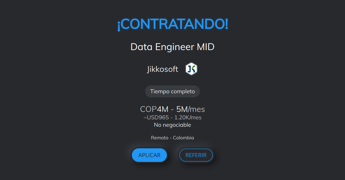 Data Engineer MID en Jikkosoft | Torre