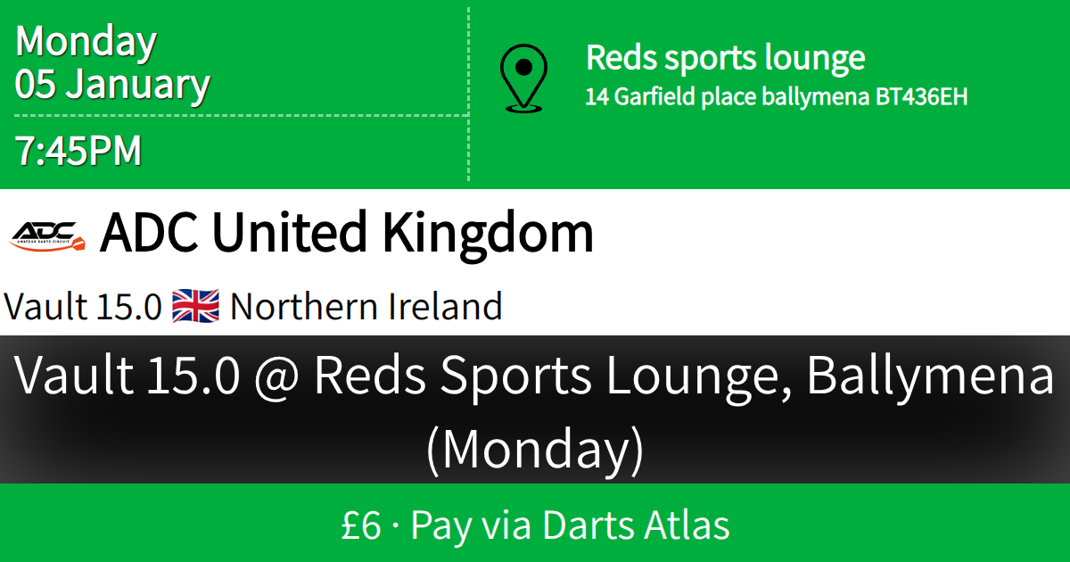 Vault 15.0 @ Reds Sports Lounge, Ballymena (Monday)