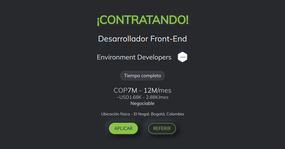 Desarrollador Front-End en Environment Developers | Torre