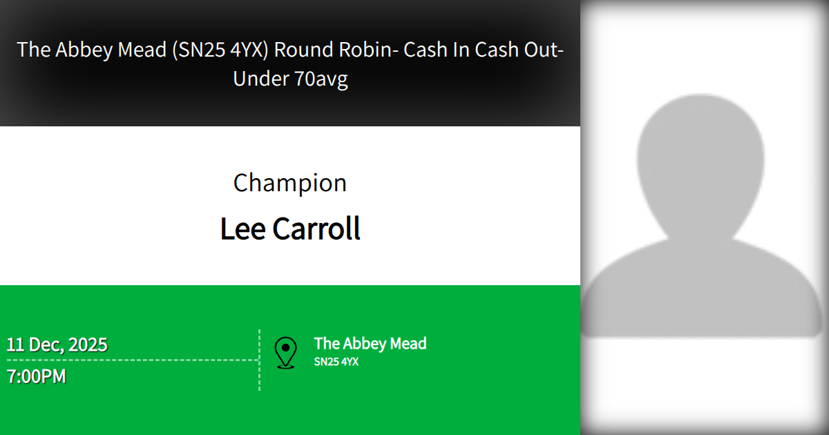 The Abbey Mead (SN25 4YX) Round Robin- Cash In Cash Out- Under 70avg