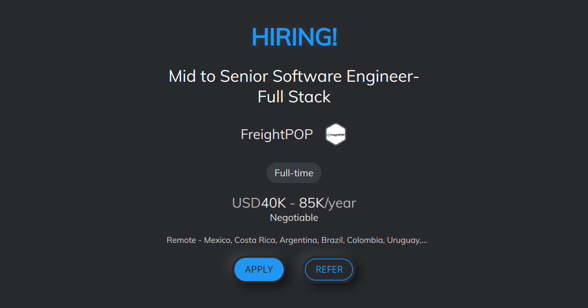 Mid to Senior Software Engineer- Full Stack at FreightPOP | Torre