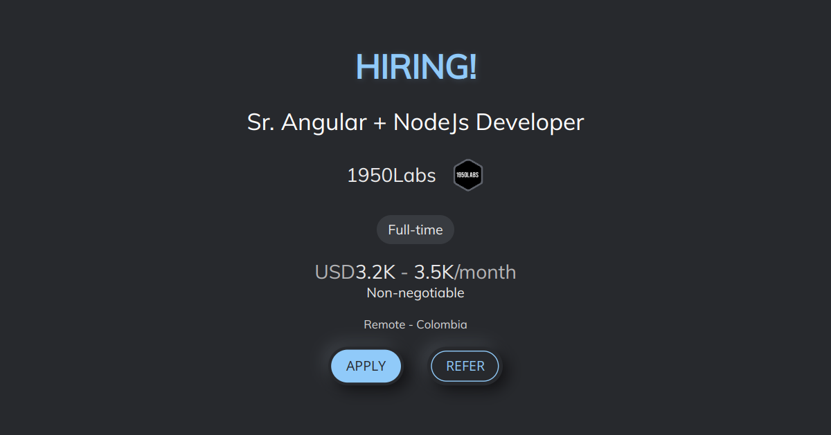 Sr. Angular + NodeJs Developer at 1950Labs | Torre