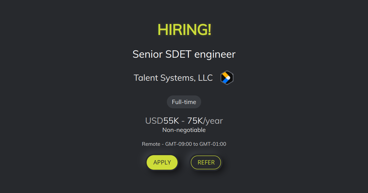 Senior SDET engineer at Talent Systems, LLC | Torre