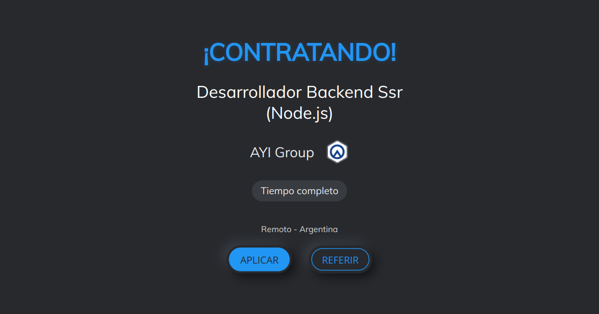 Desarrollador Backend Ssr (Node.js) en AYI Group | Torre
