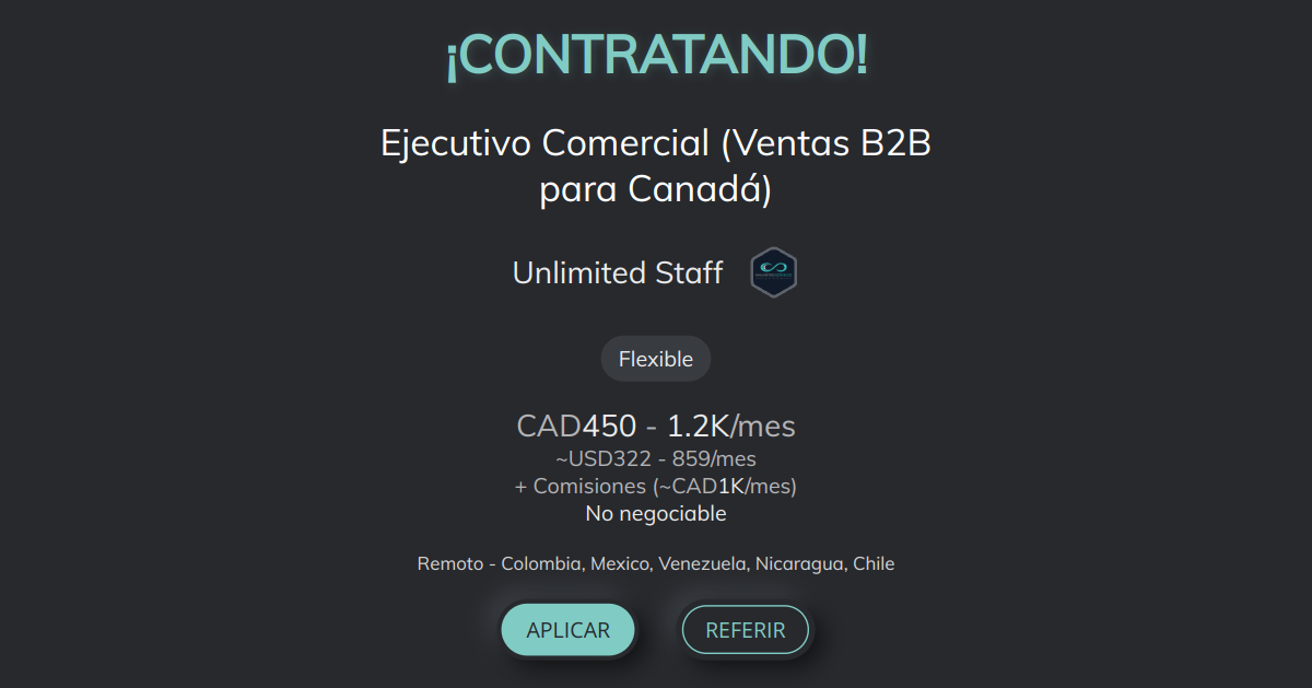 Ejecutivo Comercial (Ventas B2B para Canadá) en Unlimited Staff | Torre
