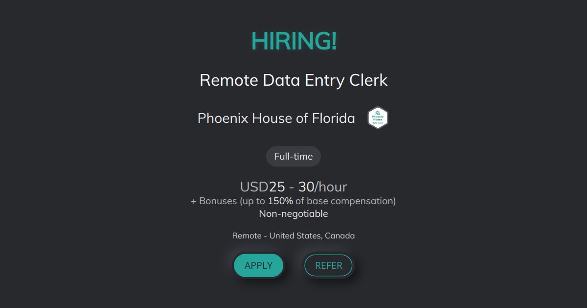 Remote Data Entry Clerk at Phoenix House of Florida | Torre