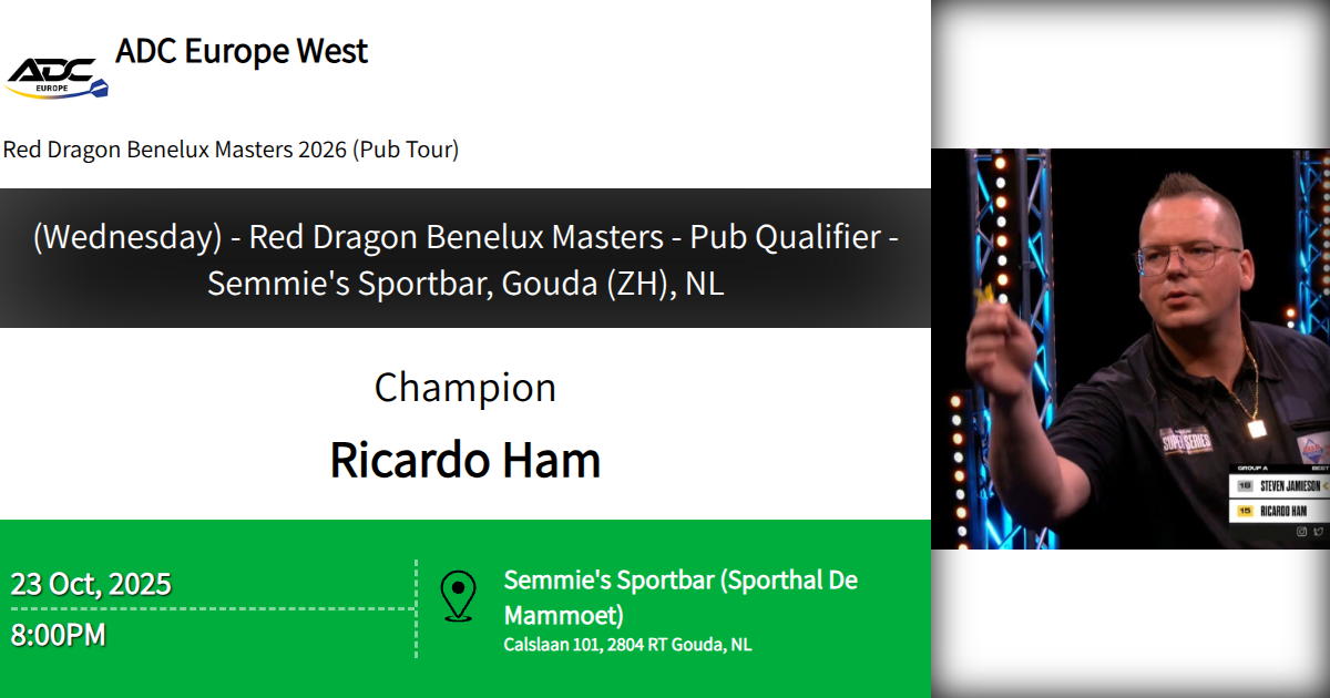 (Wednesday) - Red Dragon Benelux Masters - Pub Qualifier - Semmie's ...