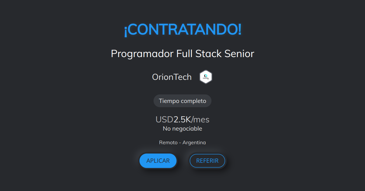 Programador Full Stack Senior en OrionTech | Torre