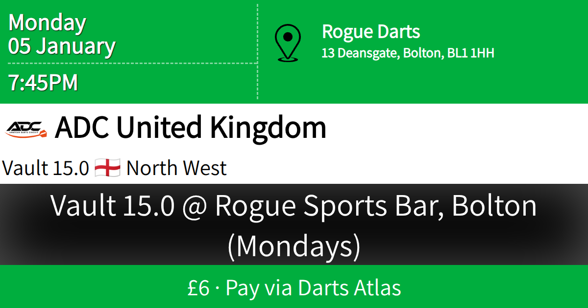 Vault 15.0 @ Rogue Sports Bar, Bolton (Mondays)