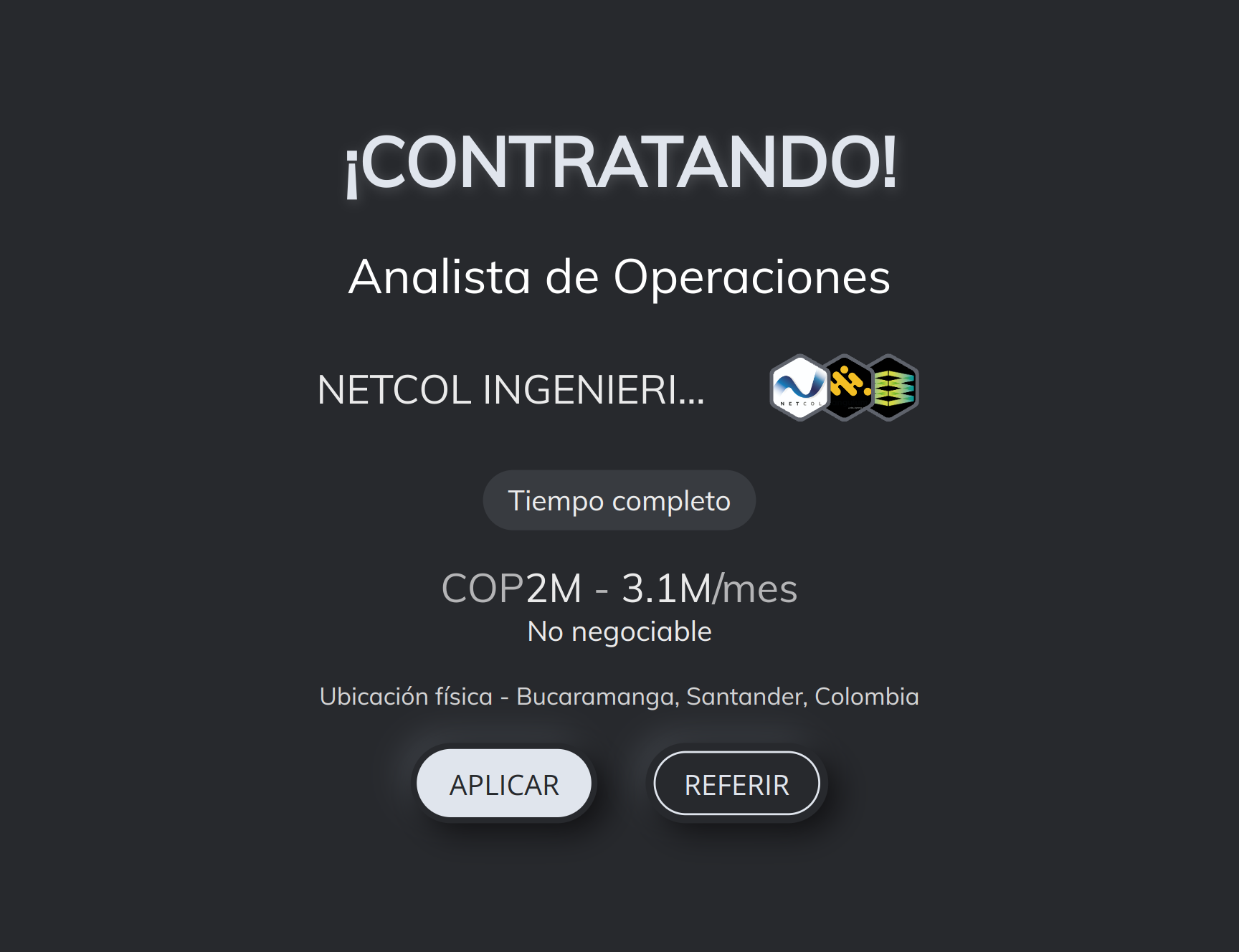 Analista de Operaciones en Netcol Ingeniería, TRIANGULUM, INTEEGRA | Torre