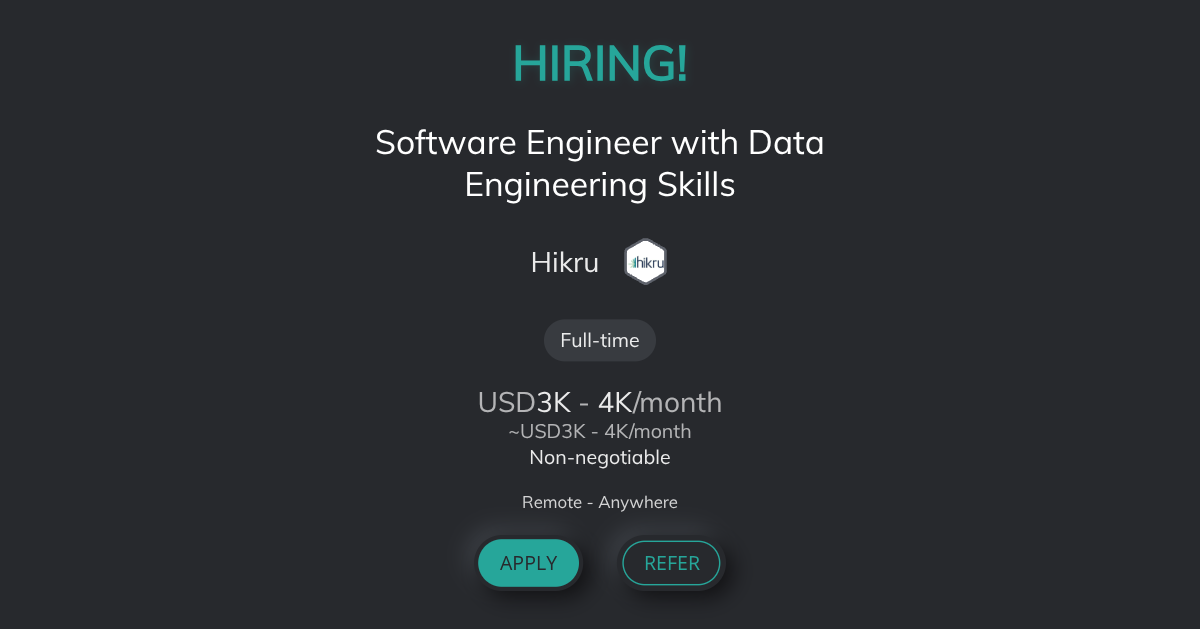 Software Engineer with Data Engineering Skills at Hikru | Torre