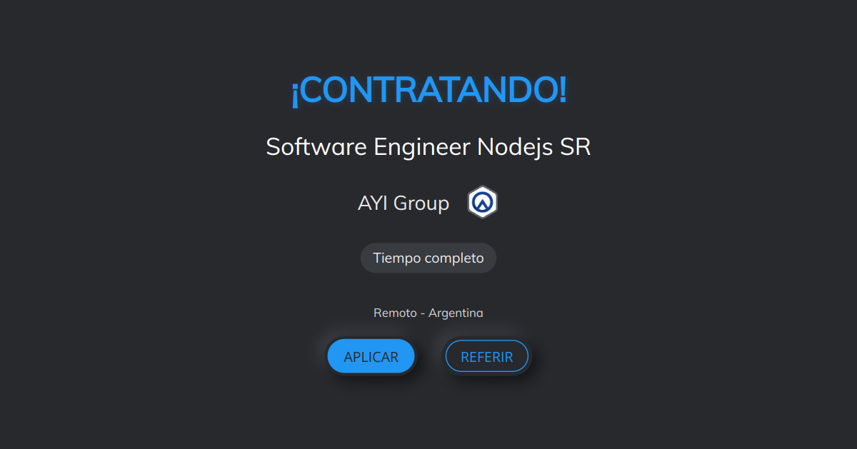 Software Engineer Nodejs SR en AYI Group | Torre
