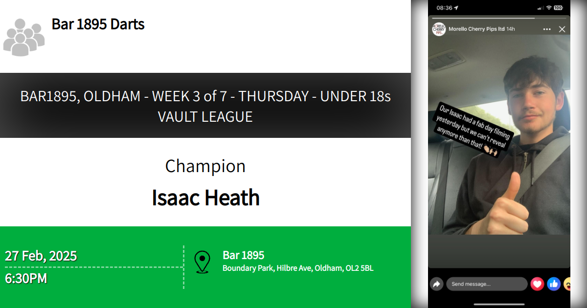 BAR1895, OLDHAM - WEEK 3 of 7 - THURSDAY - UNDER 18s VAULT LEAGUE