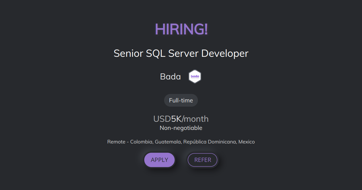 Senior SQL Server Developer at Bada | Torre