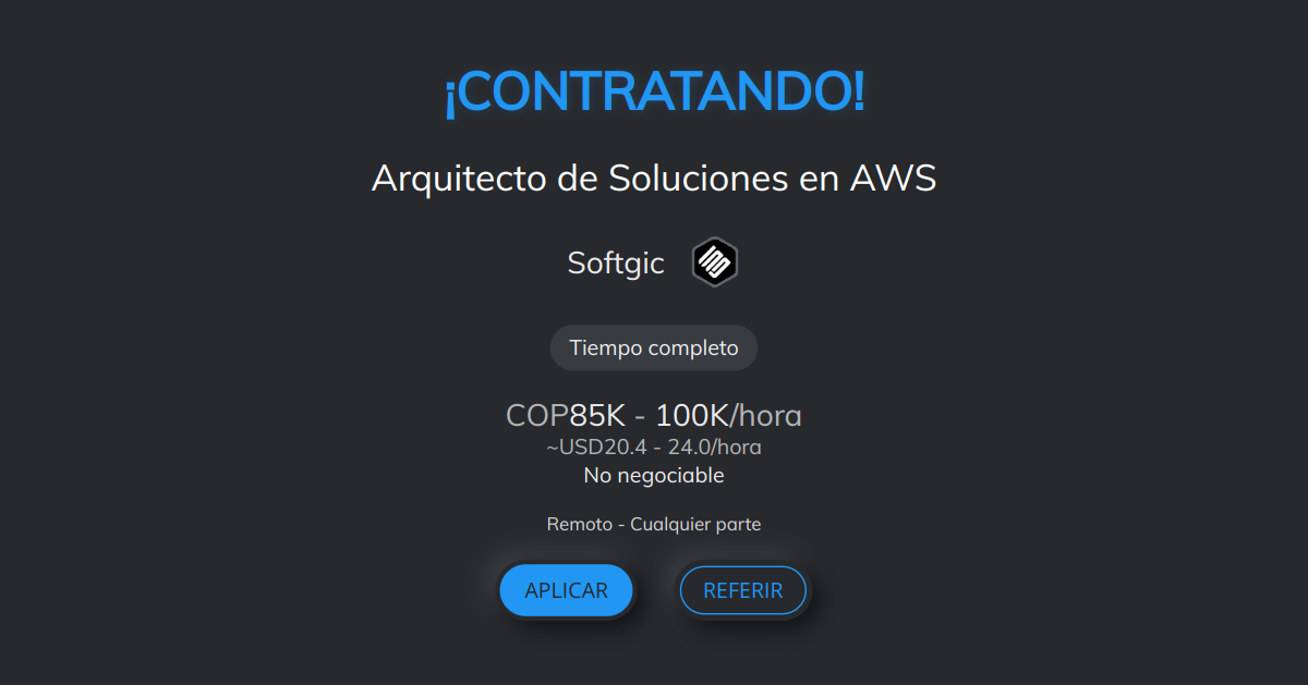 Arquitecto de Soluciones en AWS en Softgic | Torre
