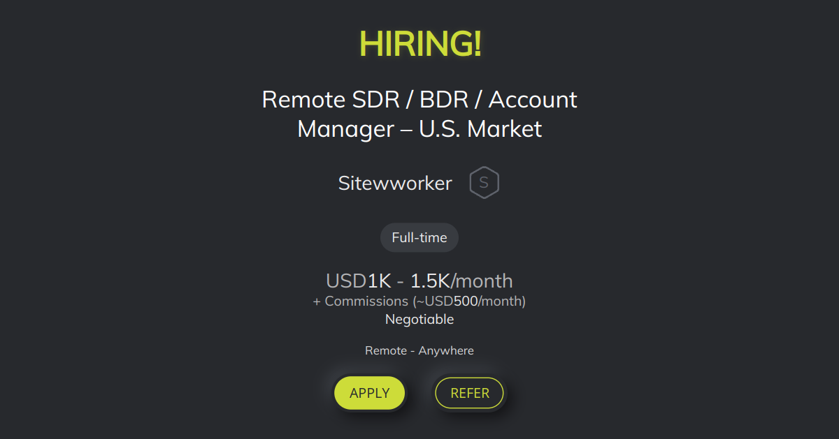 Remote SDR / BDR / Account Manager – U.S. Market at SiteWorker | Torre