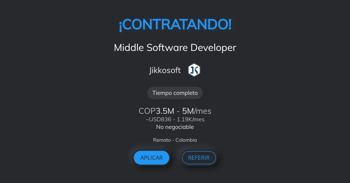 Middle Software Developer en Jikkosoft | Torre