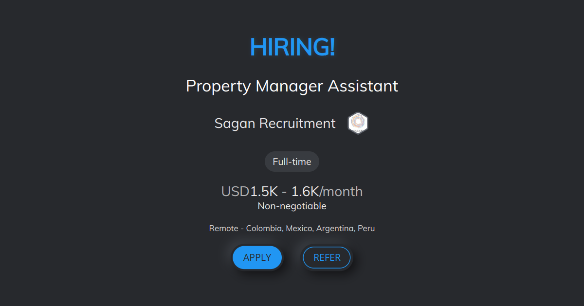 Property Manager Assistant at Sagan Recruitment | Torre