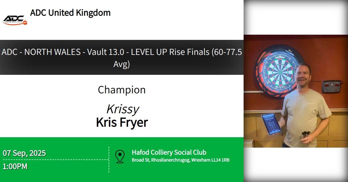 ADC - NORTH WALES - Vault 13.0 - LEVEL UP Rise Finals (60-77.5 Avg)