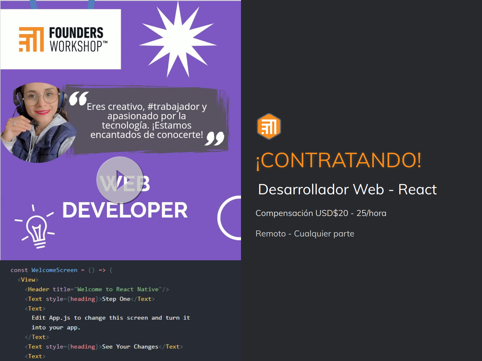 Desarrollador Web - React en Founders Workshop | Torre