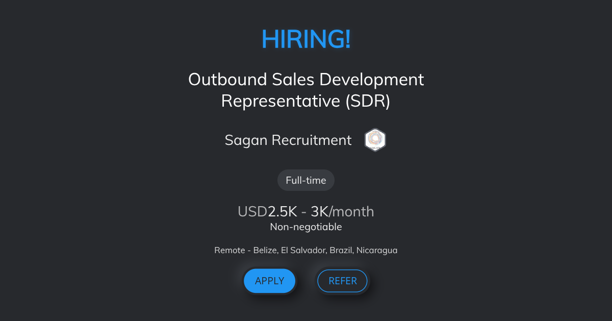 Outbound Sales Development Representative (SDR) at Sagan Recruitment | Torre