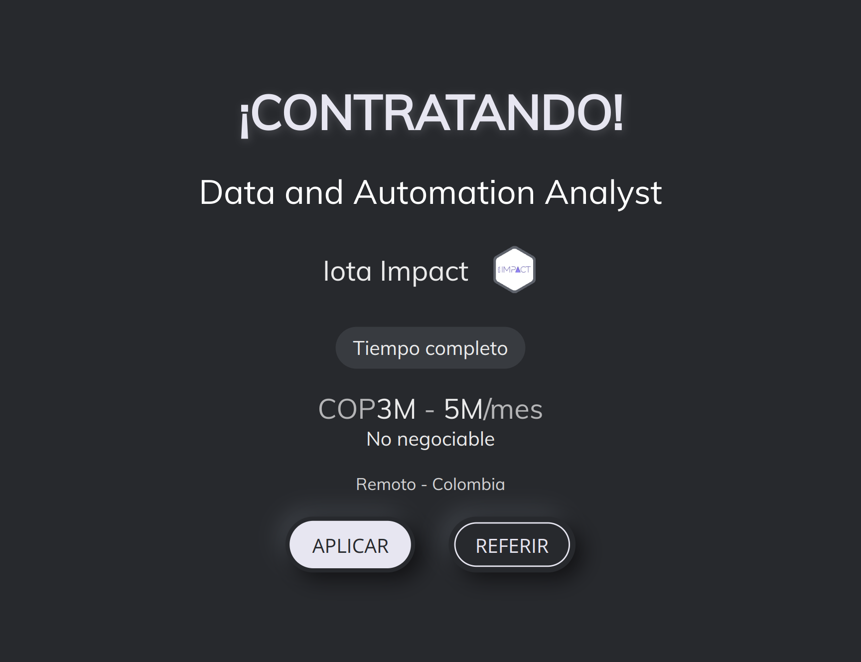 Data and Automation Analyst en Iota Impact | Torre