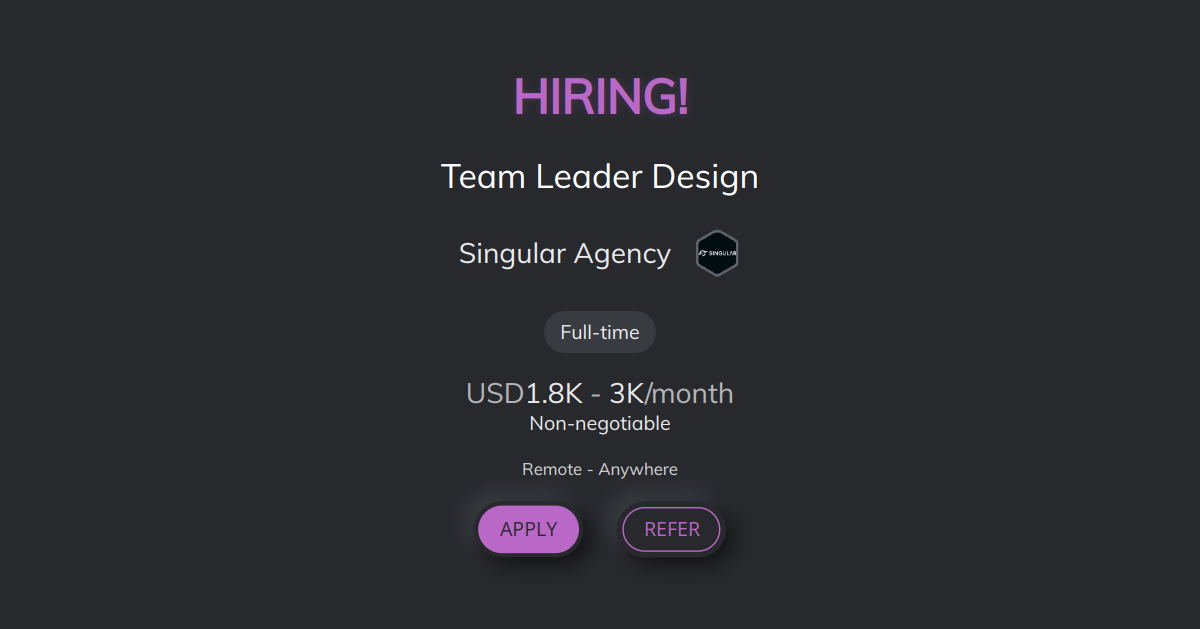 Team Leader Design at Singular Agency | Torre