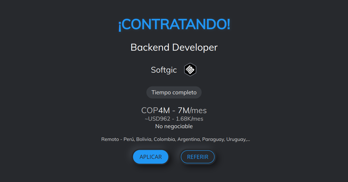 Backend Developer en Softgic | Torre