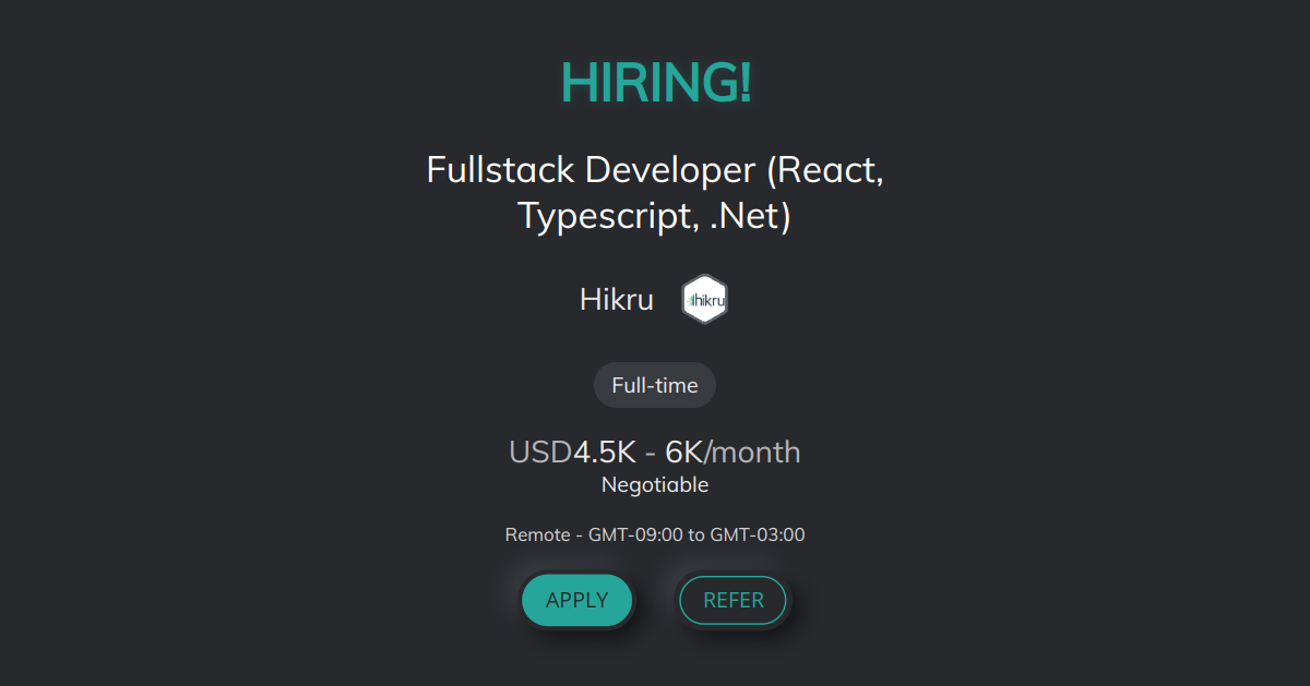 Fullstack Developer React Typescript Net At Hikru Torre