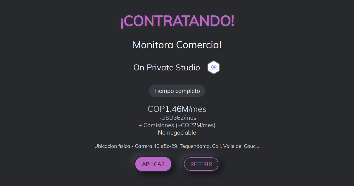 Monitora Comercial en On Private Studio | Torre