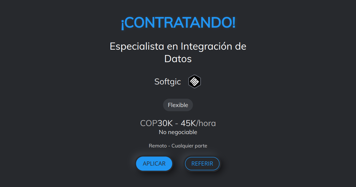 Especialista en Integración de Datos en Softgic | Torre