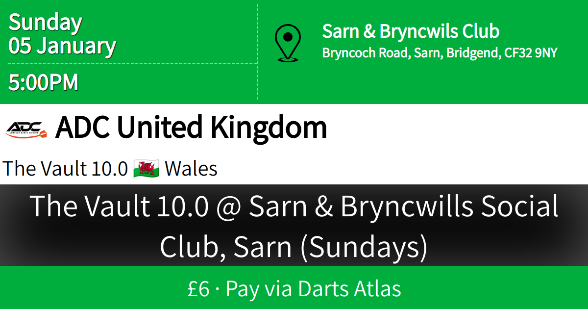 The Vault 10.0 @ Sarn & Bryncwills Social Club, Sarn (Sundays)