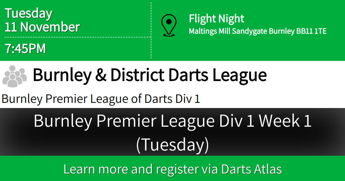 Burnley Premier League Div 1 Week 1 (Tuesday)