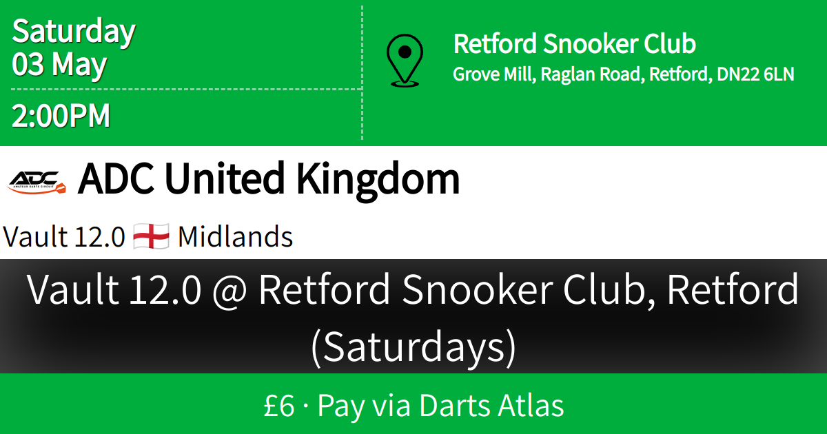 Vault 12.0 @ Retford Snooker Club, Retford (Saturdays)