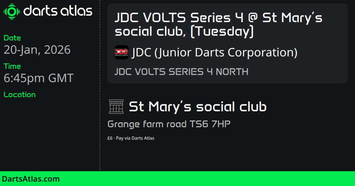 JDC VOLTS Series 4 @ St Mary’s social club, (Tuesday)