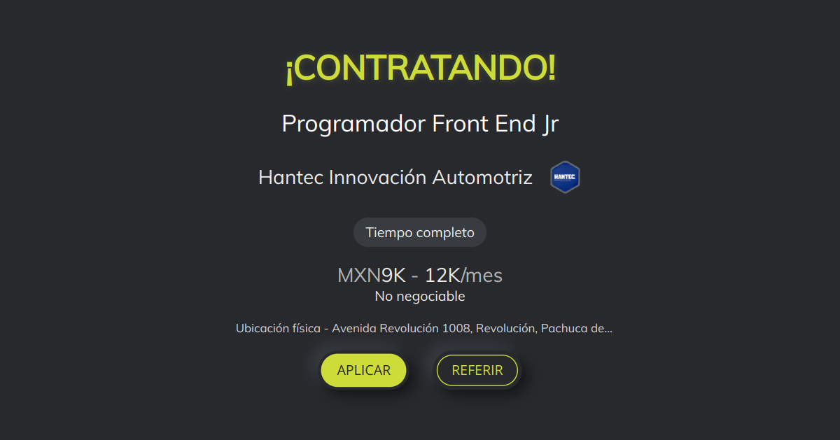 Programador Front End Jr en Hantec Innovación Automotriz | Torre