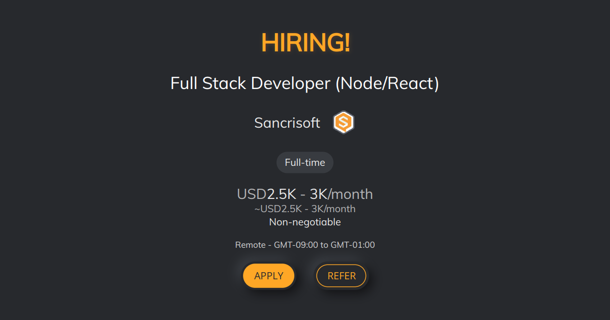 Full Stack Developer (Node/React) at Sancrisoft | Torre