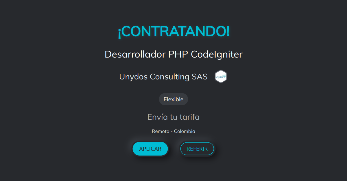 Desarrollador PHP CodeIgniter en Unydos Consulting SAS | Torre