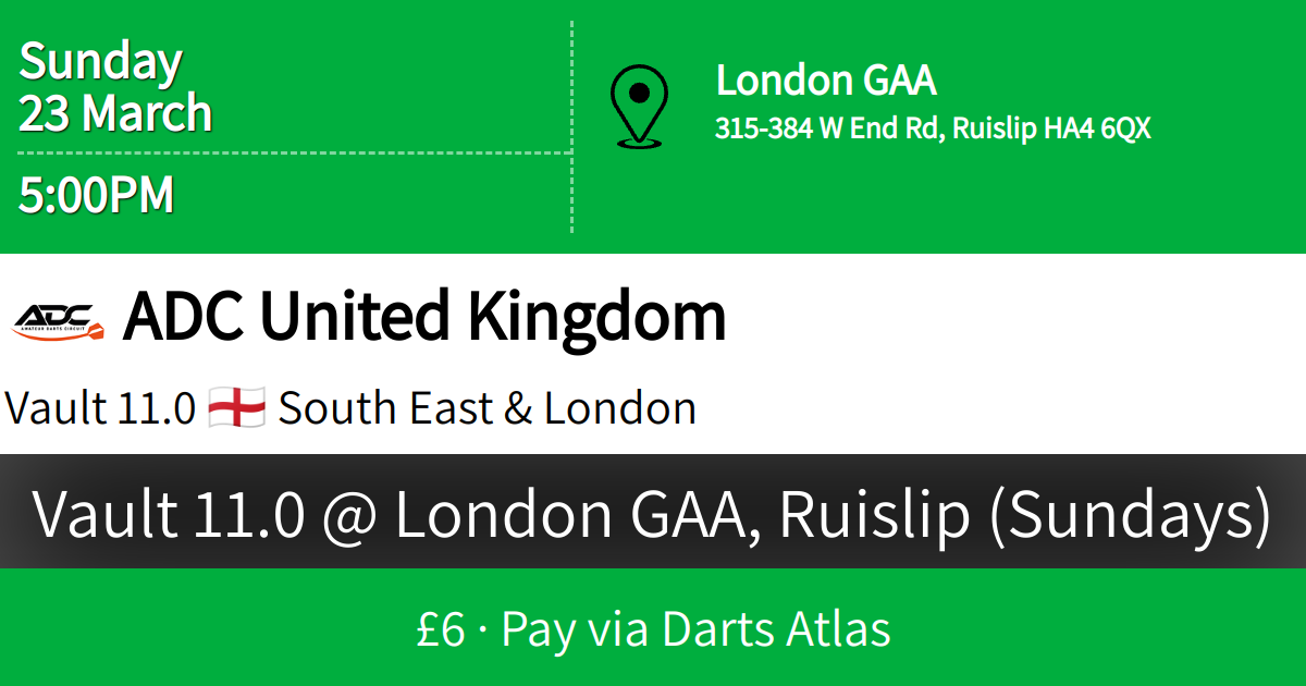 Vault 11.0 @ London GAA, Ruislip (Sundays)