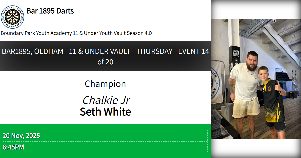 BAR1895, OLDHAM - 11 & UNDER VAULT - THURSDAY - EVENT 14 of 20