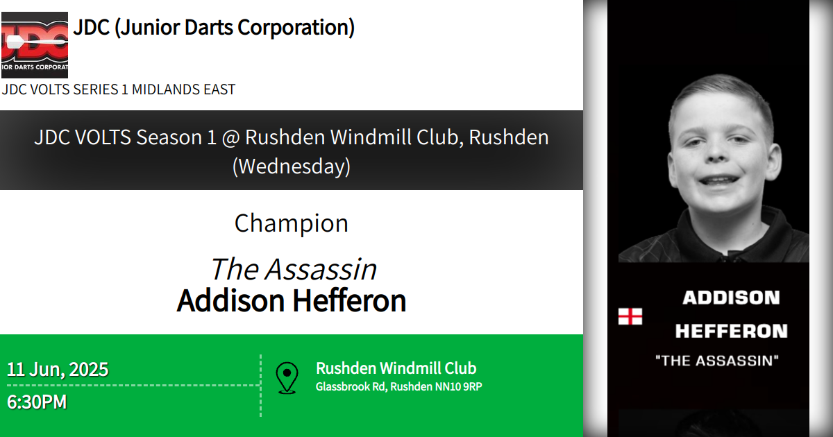 JDC VOLTS Season 1 @ Rushden Windmill Club, Rushden (Wednesday)