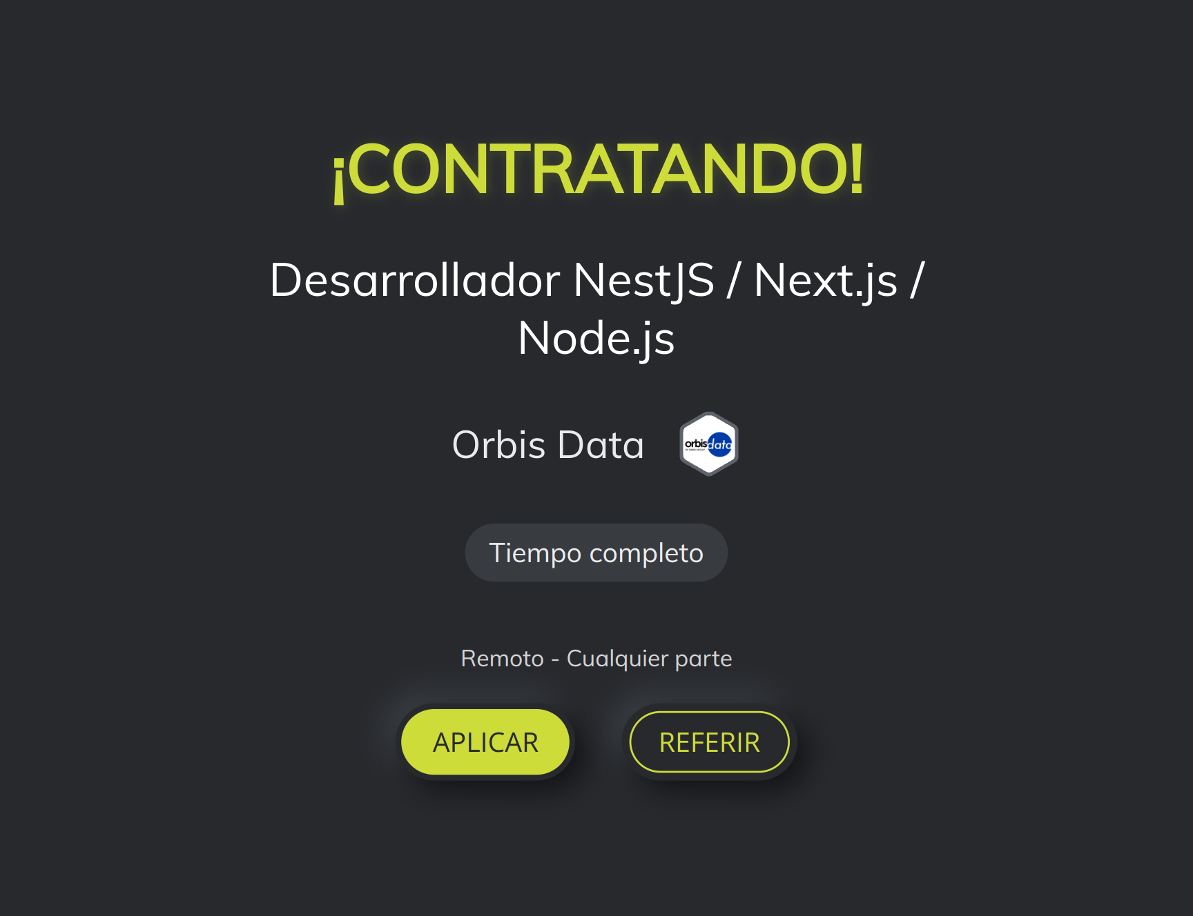 Desarrollador NestJS / Next.js / Node.js en Orbis Data | Torre