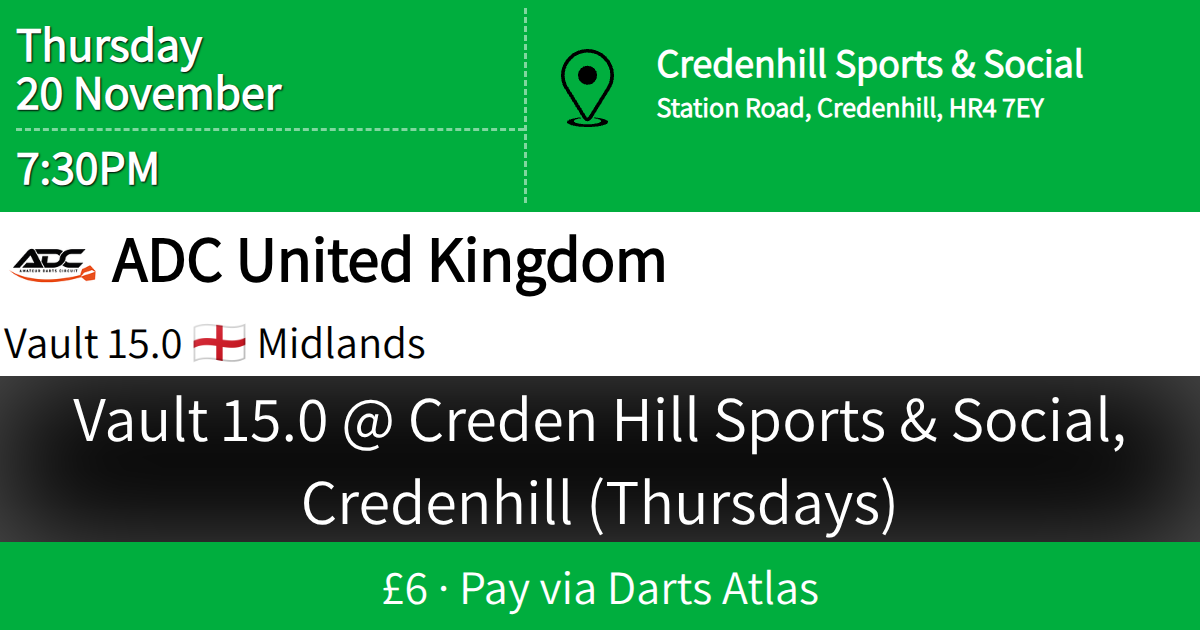 Vault 15.0 @ Creden Hill Sports & Social, Credenhill (Thursdays)