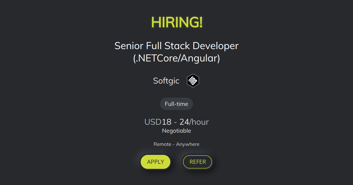 Senior Full Stack Developer (.NETCore/Angular) at Softgic | Torre